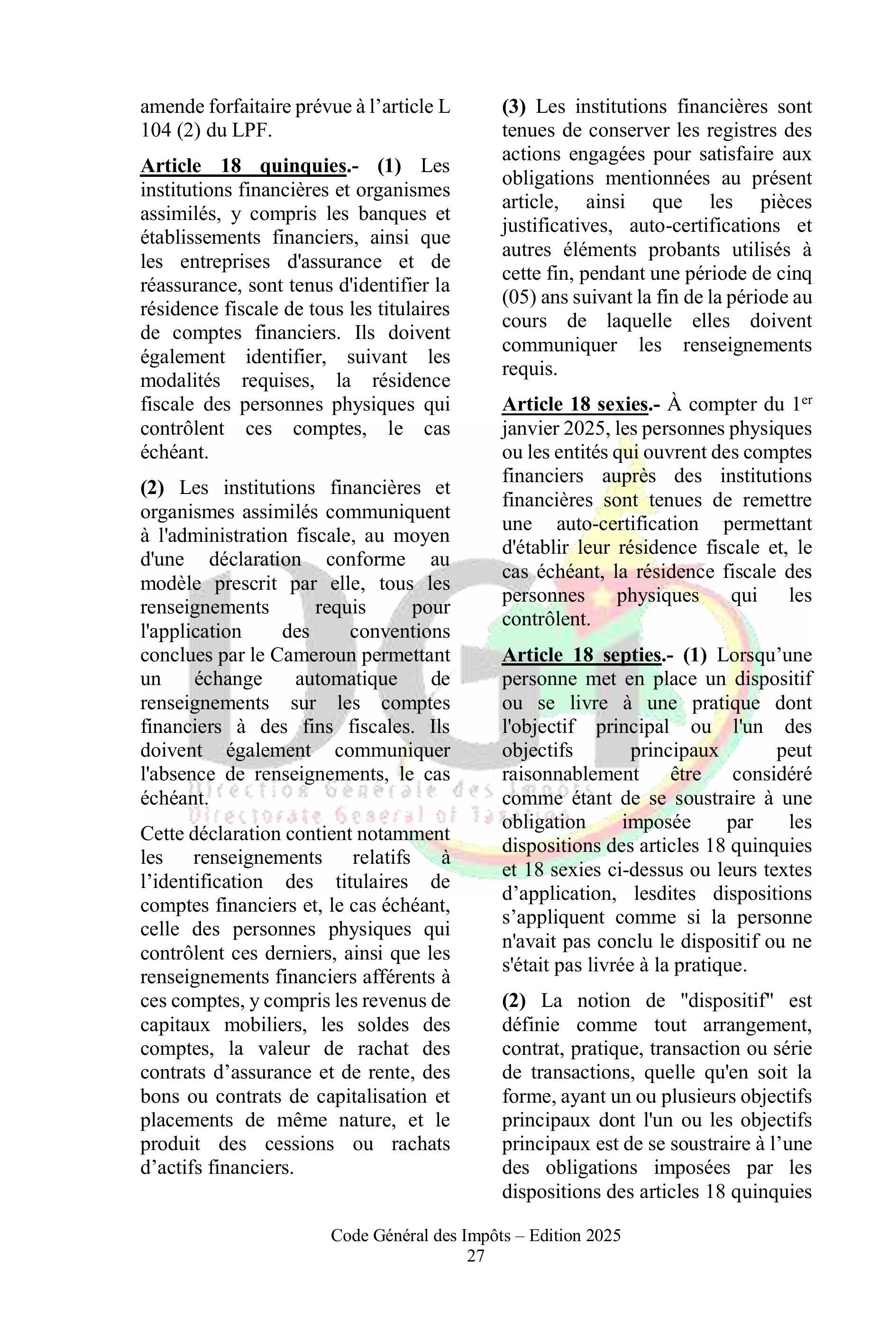 CODE GENERAL DES IMPOTS Mis à jour au 1er janvier 2025 | Direction Générale des Impôts (DGI)